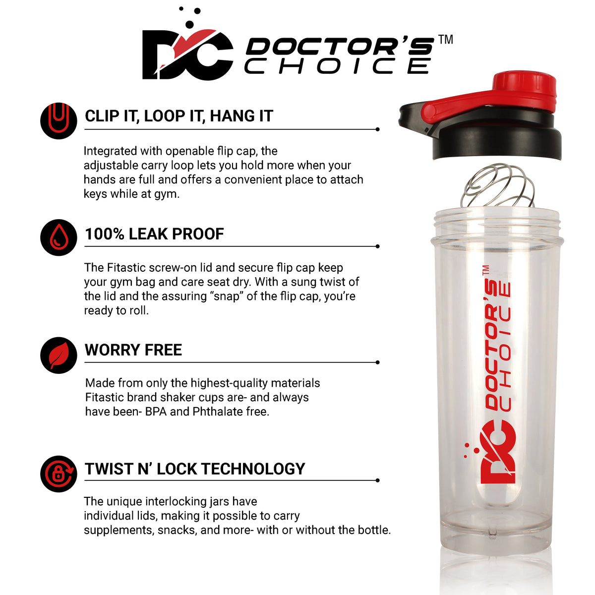 Doctor’s Choice Smart Shaker with imported steel ball (750ml) Transpar ...